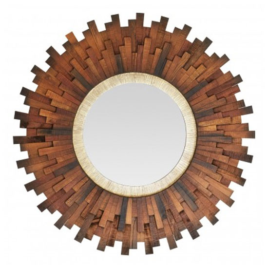 Exotic Sunburst Design Wall Bedroom Mirror In Natural Dark | Furniture ...