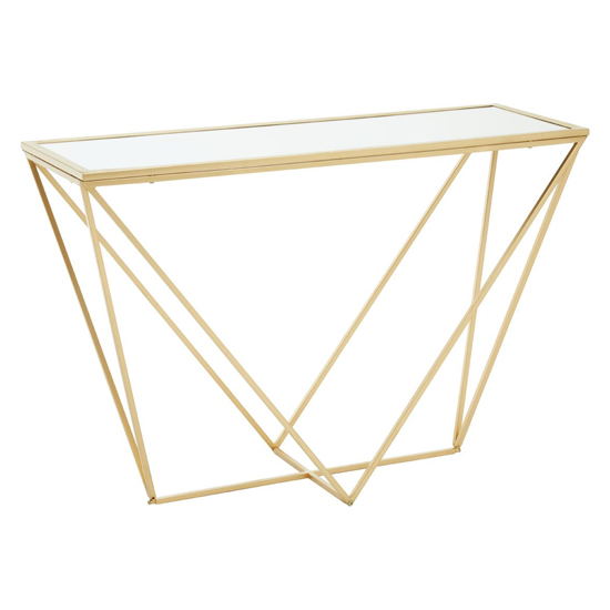 Farota Mirrored Glass Console Table With Gold Triangular Frame