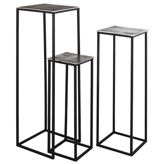 Farron Metal Square Tall Nest Of 3 Tables In Silver | Furniture in Fashion