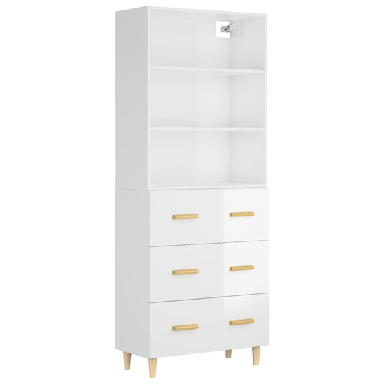 Fedra High Gloss Highboard With 2 Shelves 3 Drawers In White ...