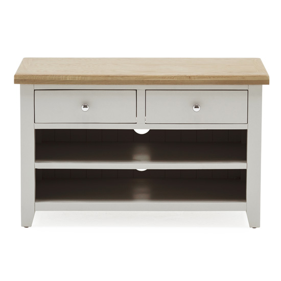 Ferndale Small Wooden TV Stand In Grey With Oak Top | FiF