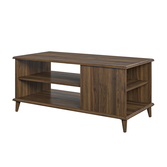 Ferris Wooden Coffee Table With 2 Shelves In Walnut