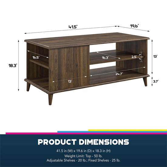 Ferris Wooden Coffee Table With 2 Shelves In Walnut