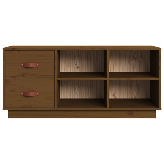 Ferrol Pinewood Shoe Storage Bench With 2 Drawers In Honey Brown