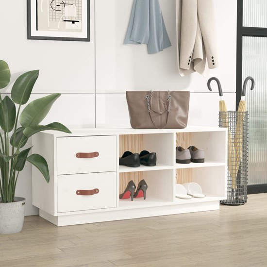 Ferrol Pinewood Shoe Storage Bench With 2 Drawers In White | Furniture ...