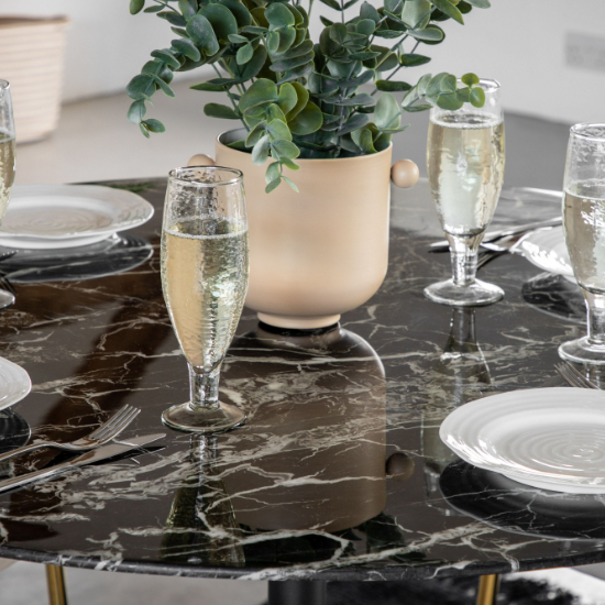 Field Round Glass Dining Table In Black Marble Effect | Furniture in ...