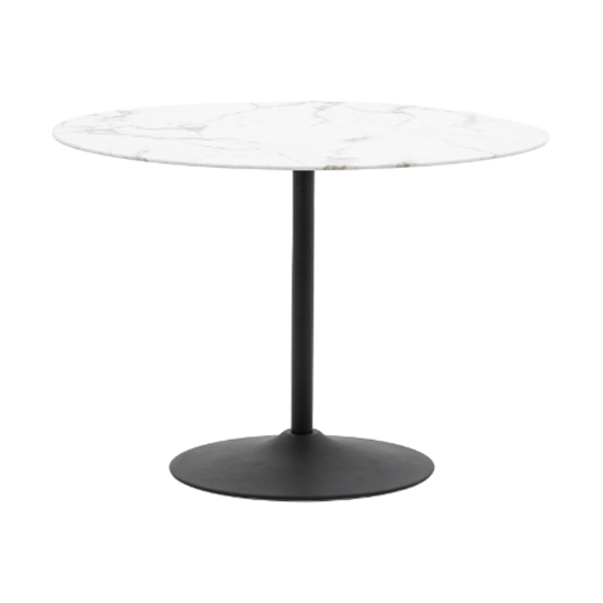 Field Round Glass Dining Table In White Marble Effect