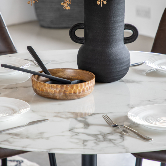 Field Round Glass Dining Table In White Marble Effect