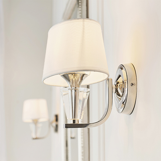 Fiennes Vintage White Fabric Wall Light In Chrome | Furniture in Fashion
