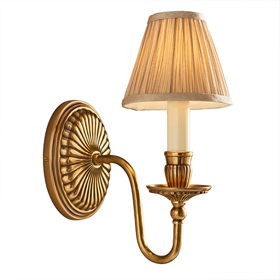 Fitzroy 1 Light Beige Fabric Wall Light In Solid Brass | FiF