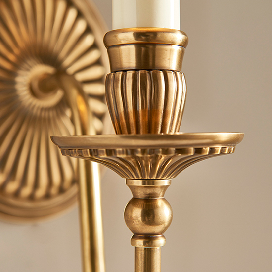 Fitzroy 1 Light Beige Fabric Wall Light In Solid Brass | FiF