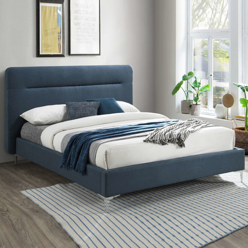 Fletcher Fabric Double Bed In Steel Blue