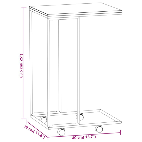 Flores Wooden Side Table In White With Wheels With White Frame