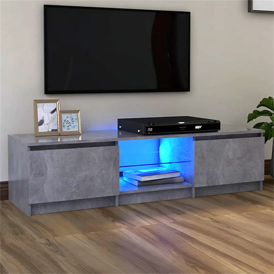 Flurin Wooden TV Stand In Concrete Effect With LED Lights | Furniture ...