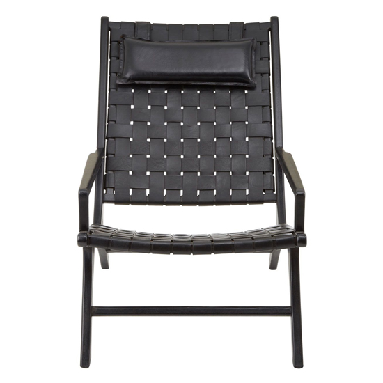 Formosa Black Leather Woven Accent Chair With Wooden Frame