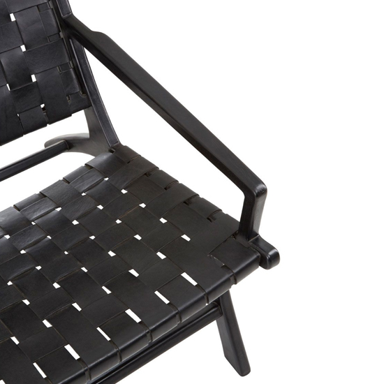 Formosa Black Leather Woven Accent Chair With Wooden Frame
