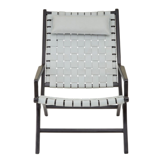Formosa Grey Leather Woven Accent Chair With Black Wooden Frame