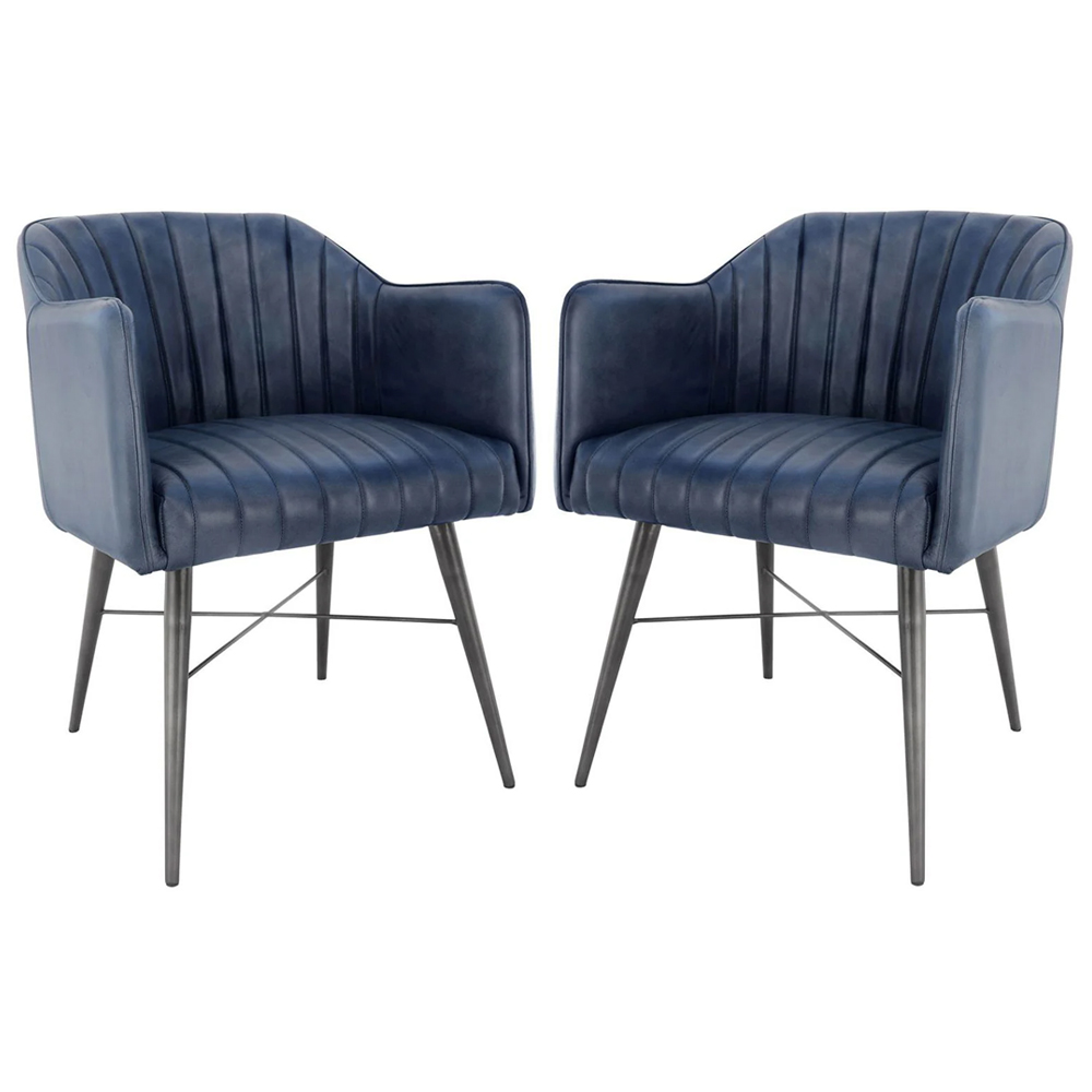 Fraser Blue Leather Dining Chairs With Metal Legs In Pair | Furniture ...