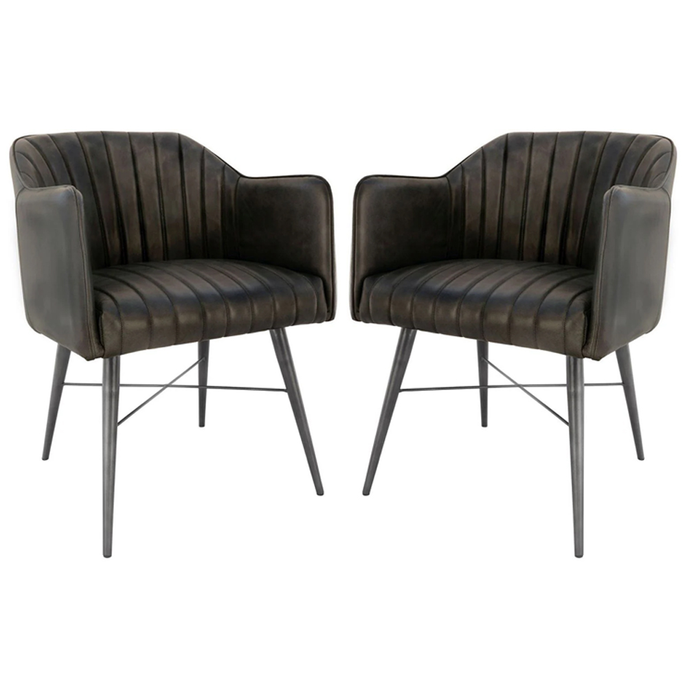 Fraser Dark Grey Leather Dining Chairs With Metal Legs In Pair ...