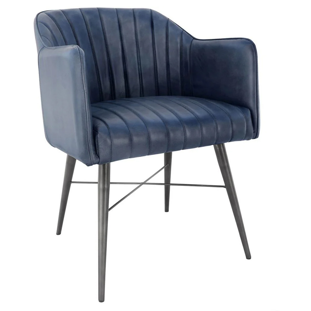 Fraser Leather Dining Chair With Metal Legs In Blue | Furniture in Fashion