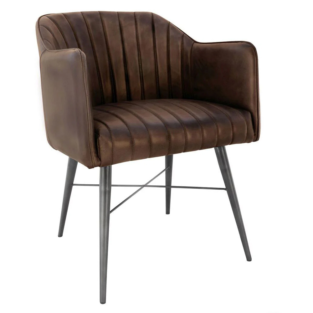Fraser Leather Dining Chair With Metal Legs In Brown | Furniture in Fashion