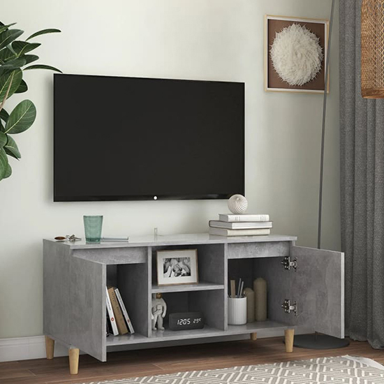Gafna Wooden TV Stand In Concrete Effect With Solid Wood Legs