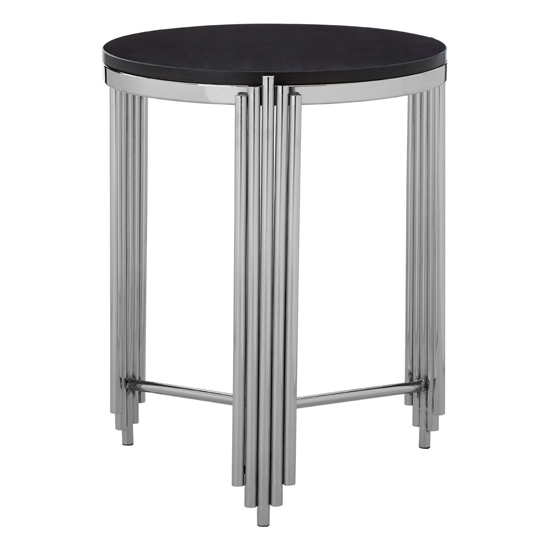 Gakyid Round Granite Top Side Table With Stainless Steel Frame
