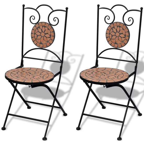 Gino Ceramic Tile Top Bistro Set Round In Terracotta