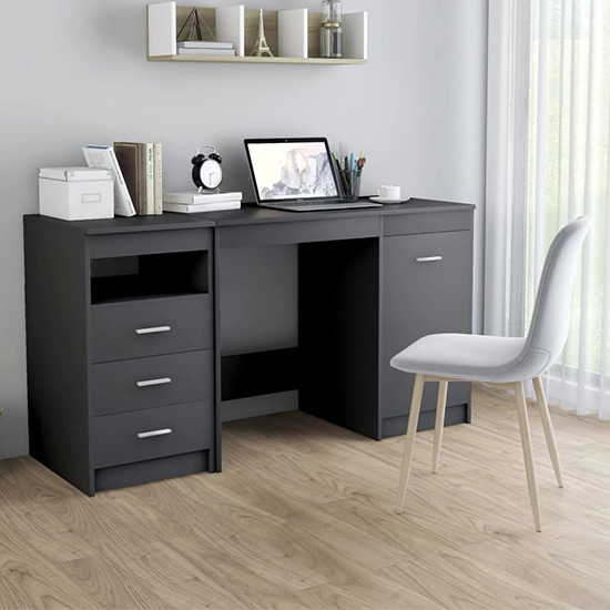 Giolla Wooden Computer Desk With 1 Door 3 Drawers In White | Furniture ...