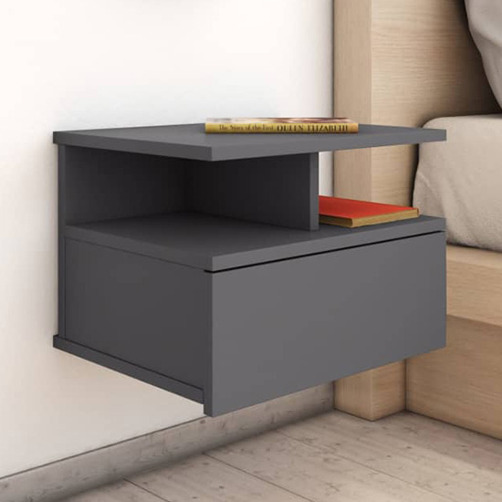 Gorlois Wooden Floating Bedside Cabinet In Grey | Furniture in Fashion