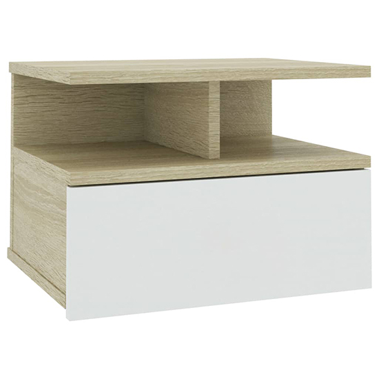 Gorlois Wooden Floating Bedside Cabinet In White Sonoma Oak | Furniture ...