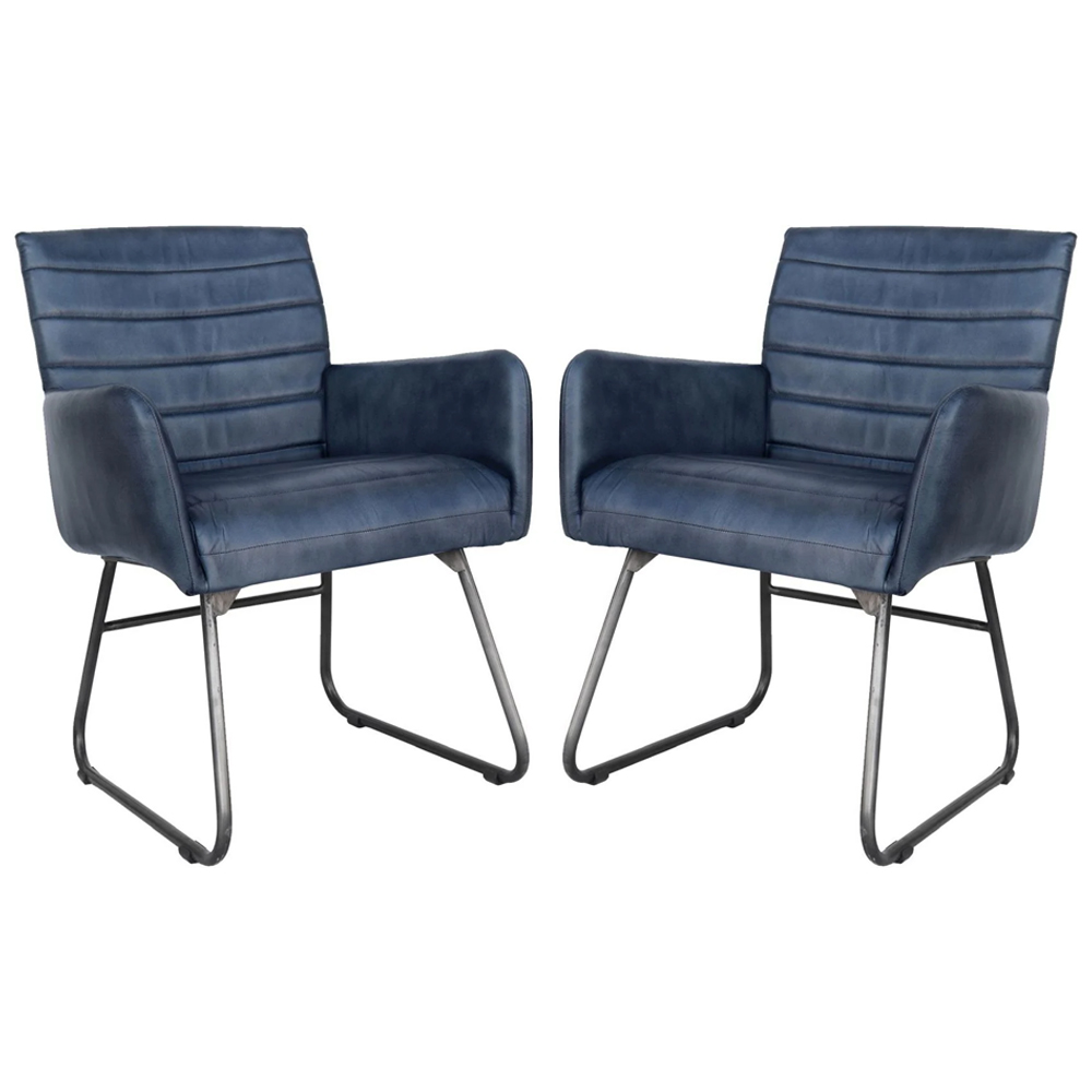Granby Blue Leather Dining Chairs With Metal Legs In Pair | Furniture ...