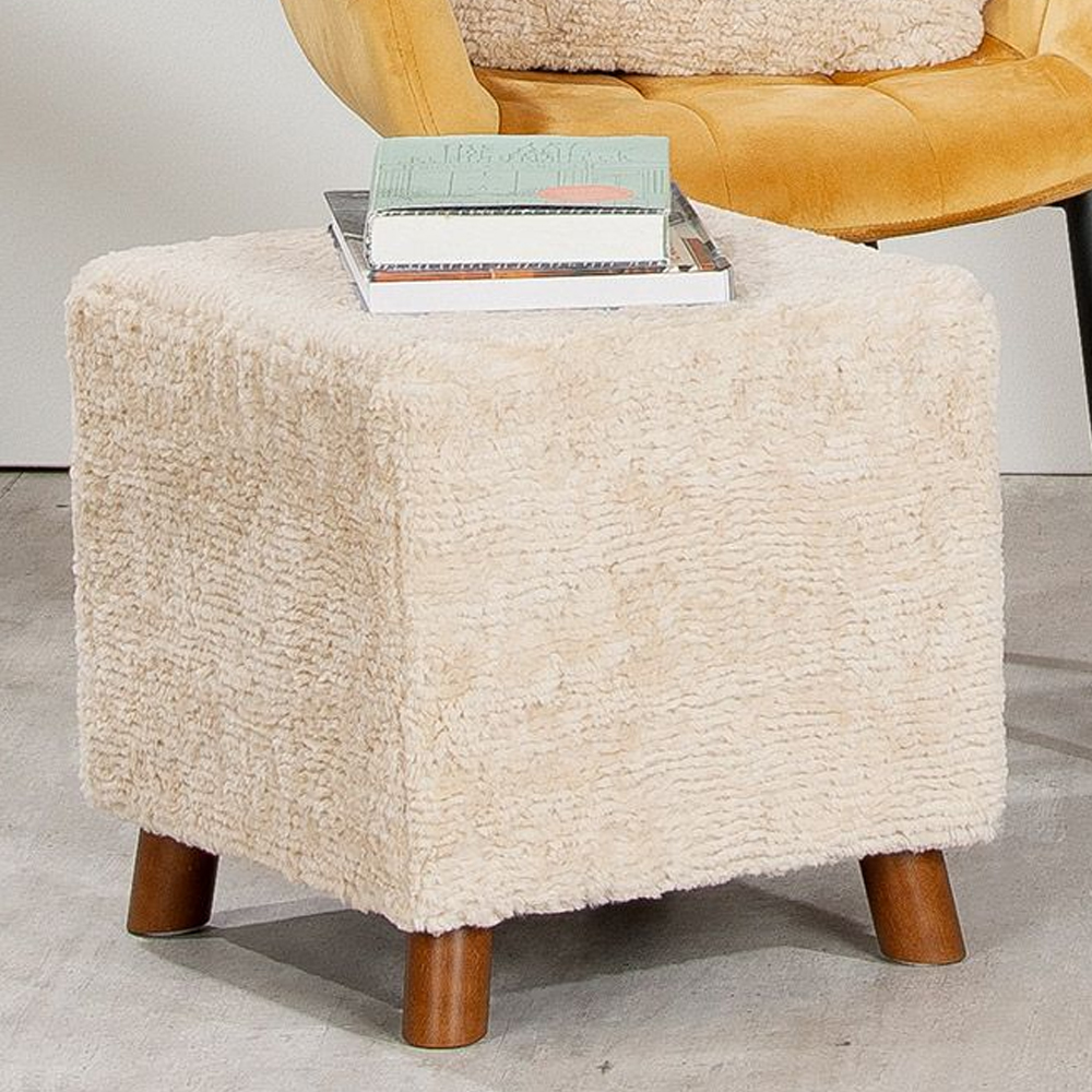 Greensboro Fabric Stool With Wooden Legs In Cream
