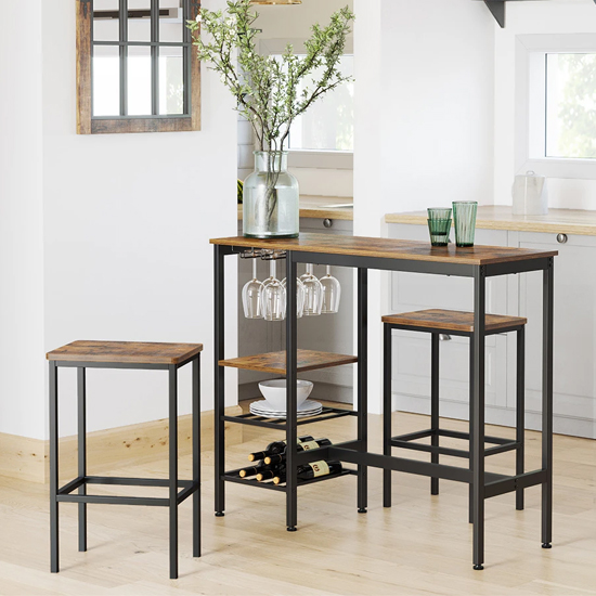 Gulf Rustic Brown Bar Table With 2 Bar Stools | Sale