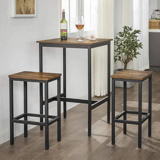 Gulf Rustic Brown Pub Style Bar Table With 2 Bar Stools | Sale