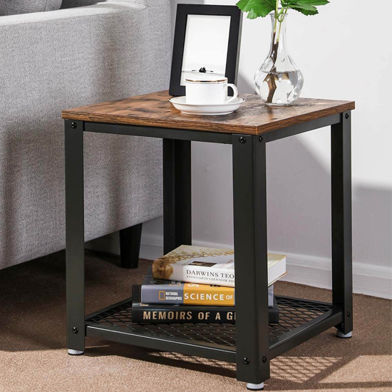 Gulf Square Wooden Side Table In Rustic Brown | FiF
