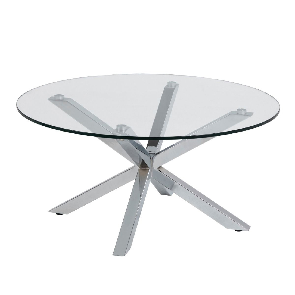 Haines Glass Coffee Table Round With Chrome Legs In Clear