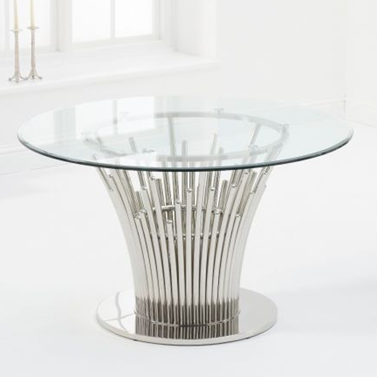 Halkyn Round Clear Glass Dining Table With Chrome Base Furniture In