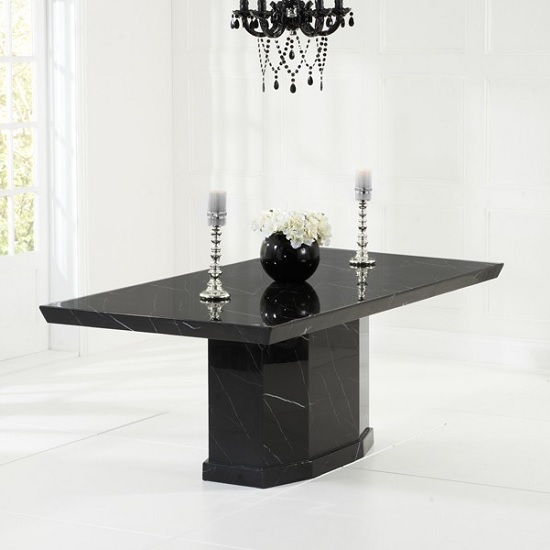 Hamlet 200cm Marble Dining Table In Black With 6 Allie Chairs ...