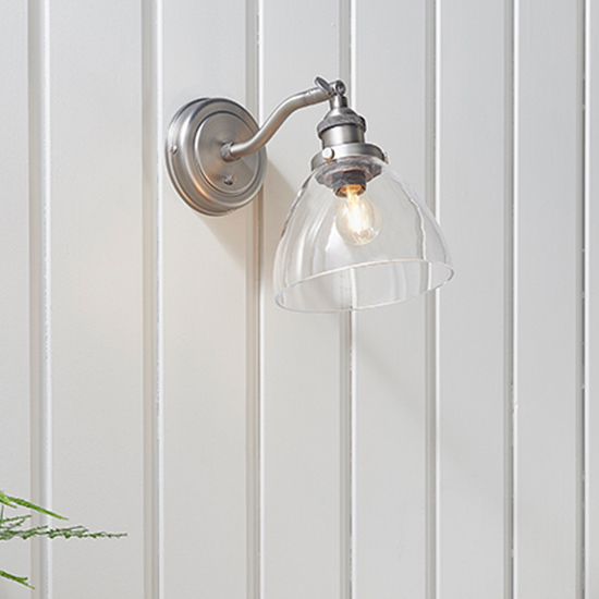 Hansen Clear Glass Shade Wall Light In Brushed Silver
