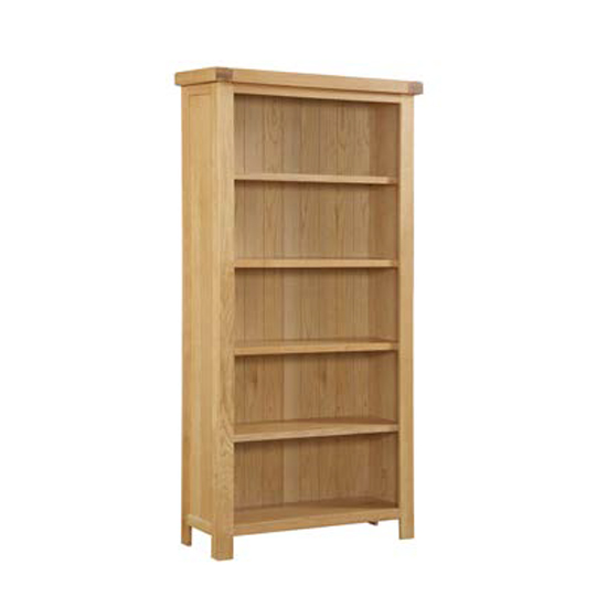 Heaton Tall Wide Wooden Bookcase In Rustic Light Oak | Furniture in Fashion
