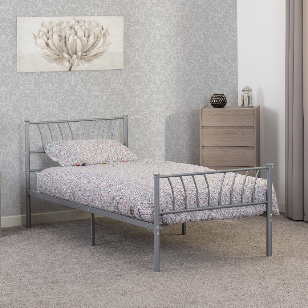 Helotes Metal Single Bed In Silver | Furniture in Fashion