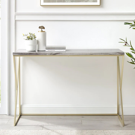 Helsinki Grey Faux Effect Marble Console Table With Gold Frame