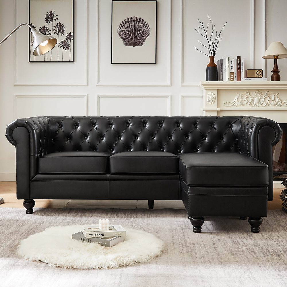 Hertford Faux Leather L Shaped Corner Sofa In Black