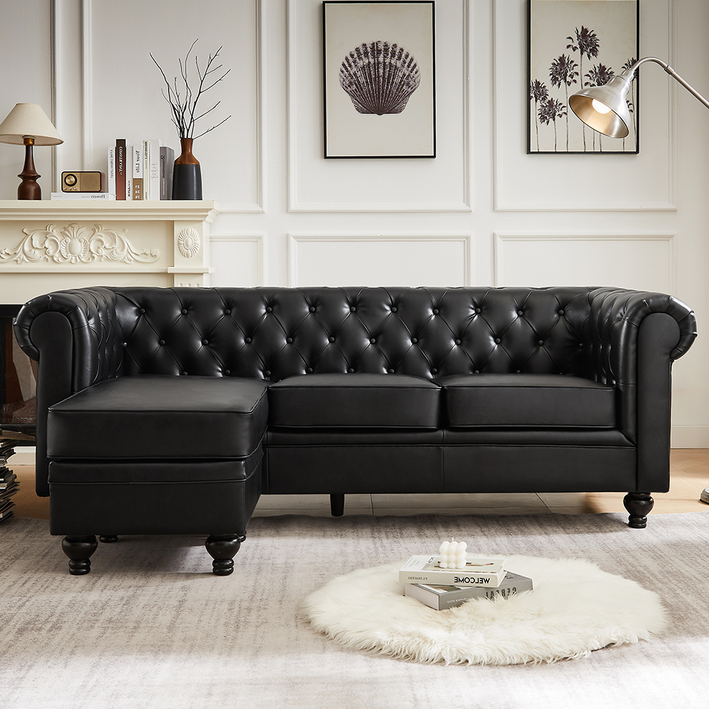 Hertford Faux Leather L Shaped Corner Sofa In Black