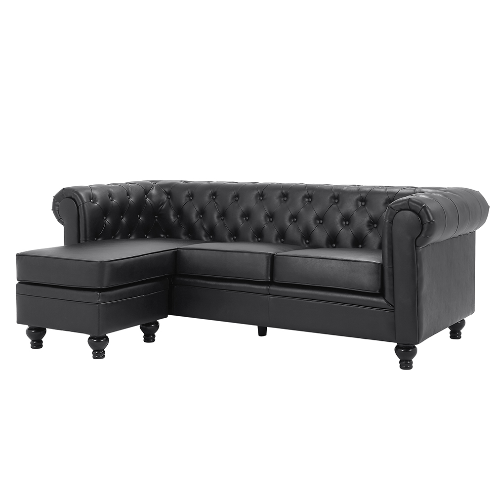 Hertford Faux Leather L Shaped Corner Sofa In Black