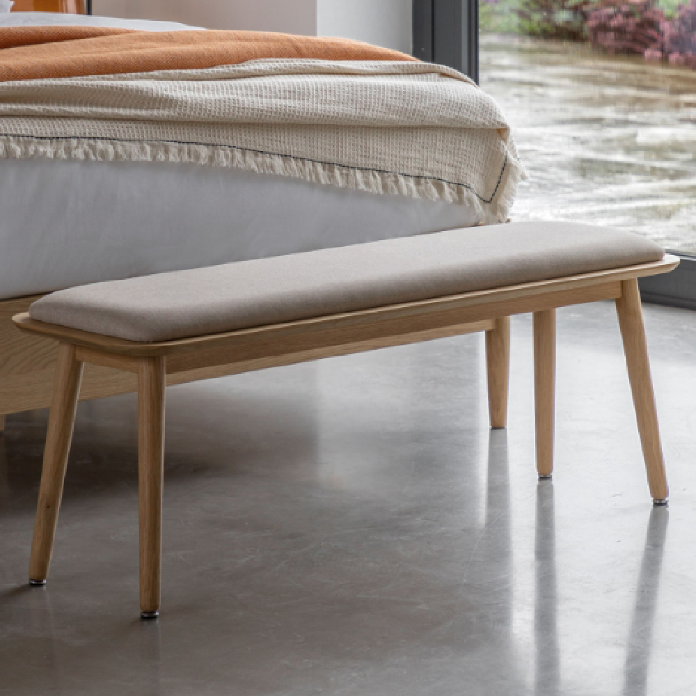 Hervey Fabric Dining Bench With Wooden Frame In Natural