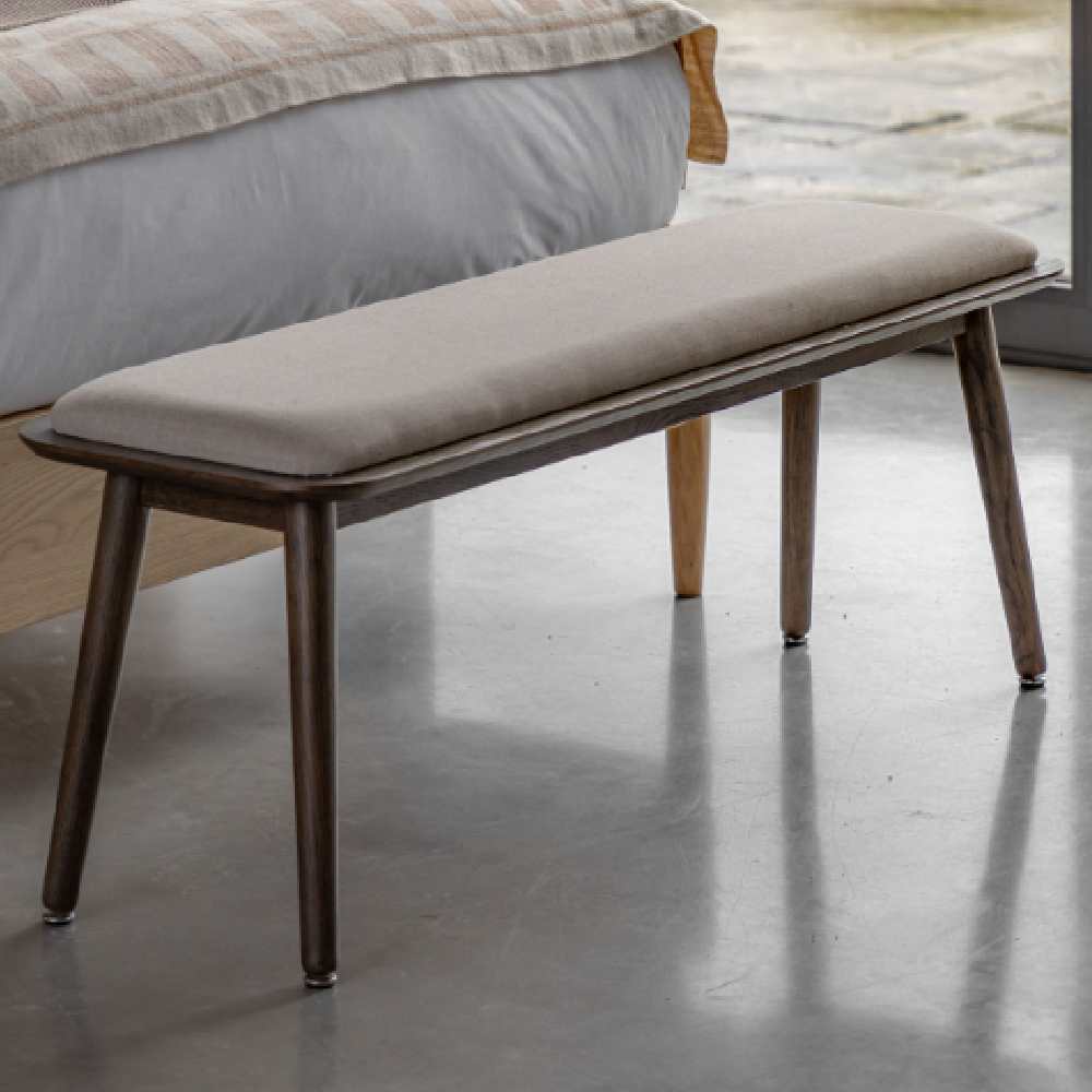 Hervey Fabric Dining Bench With Wooden Frame In Smoked