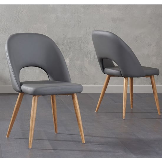 Hazel Grey Faux Leather Dining Chairs With Oak Legs In A Pair