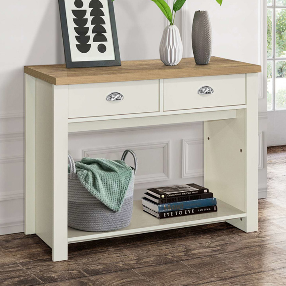 Highland Wooden Console Table With 2 Drawers In Cream And Oak